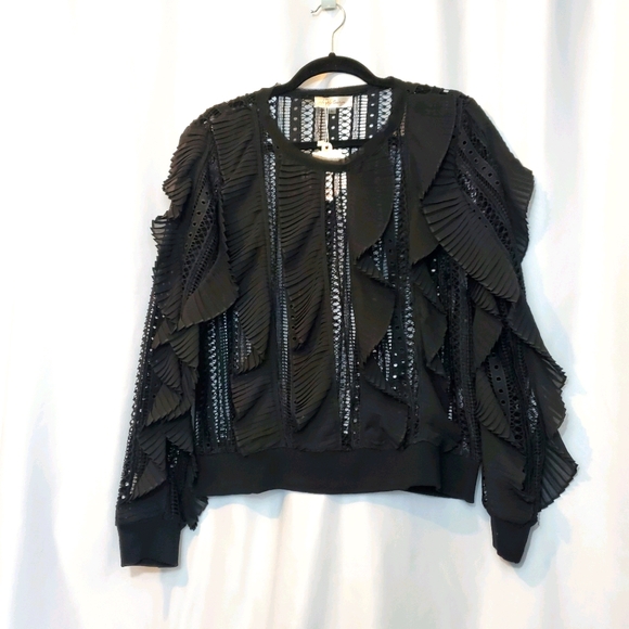 Simply Couture | Tops | Beautiful Black Ruffled Mesh Shirt | Poshmark